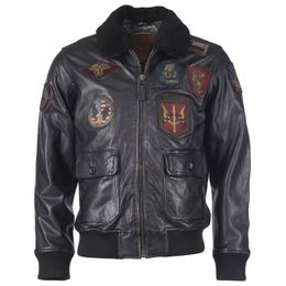 Lederjacke Top Gun "TGJ1001", Herren, Gr. 58 (3XL), schwarz, Obermaterial: 100% Leder, Lamm ; Futter: 100% Viskose ; Wattierung: 100% Polyester ; Kragen: Lammfell, Jacken