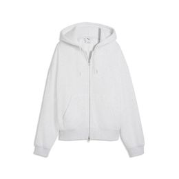 Hoodie Puma "Essentials Oversized Fleece Kapuzenjacke Damen", Damen, Gr. M, wei&szlig; (wei&szlig; glow heather), Obermaterial: 34% Polyester, 66% Baumwolle. Rippe: 4% Elasthan, 96% Baumwolle, oversize, Sweatshirts Hoodie