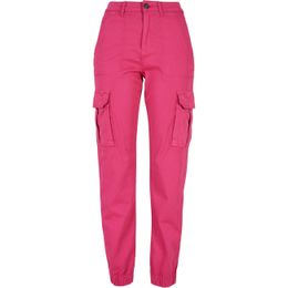 Stoffhose Urban Classics "Urban Classics Damen Ladies Cotton Twill Utility Pants", Damen, Gr. 28, Normalgr&ouml;&szlig;en, hibiskus pink, 98% Baumwolle, 2% Elasthan, unifarben, relaxed fit, Hosen Stoffhose