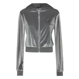 Kapuzensweatjacke Philipp Plein "Skull Mit Schmucksteinen", Damen, Gr. S, 10, grau, Obermaterial: 100% Glasfaser, 95% Polyester, 5% Elasthan, Sweatjacken