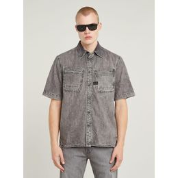 G-Star Raw Langarmshirt G-STAR "Slanted Double Pocket Regular Hemd", Damen, Gr. L, sun faded graphite grau, Obermaterial: 100% Baumwolle, Shirts Langarmshirt