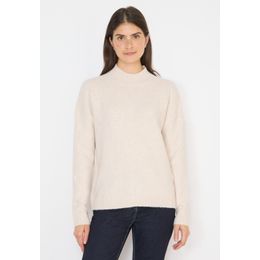 Strickpullover Cecil, Damen, Gr. S (38), oat milk beige melange, Web, 37% Baumwolle, 34% Polyacryl, 26% Polyester, 3% Elasthan, unifarben, normal normal, hoch geschlossener Ausschnitt, Rippb&uuml;ndchen, Pullover Strickpullover, mit Strick-Struktur