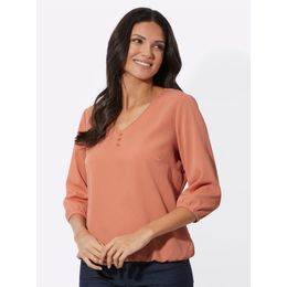Schlupfbluse Classic Basics, Damen, Gr. 42, orange (papaya), 100% Polyester, unifarben, V-Ausschnitt, Blusen Schlupfbluse