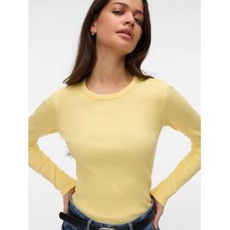 V&eacute;ro Moda Langarmshirt VERO MODA "VMCHLOE LS SHORT TOP JRS NOOS", Damen, Gr. M, lemon meringue, Feinripp, Obermaterial: 95% Baumwolle, 5% Elasthan, unifarben, slim fit normal, Rundhals, Shirts Langarmshirt, Baumwollmischung
