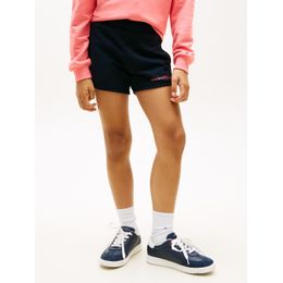 Shorts Tommy Hilfiger "GLITTER TOMMY SHORT", M&auml;dchen, Gr. 14 (164), N-Gr, schwarz night navy, Sweatware, Obermaterial: 68% Baumwolle, 32% Polyester, unifarben, regular fit kurz, Hosen Shorts, Kinder bis 16 Jahre, regular fit