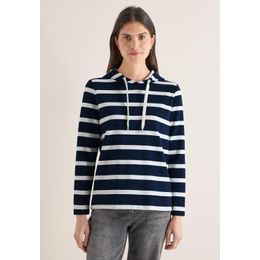 Langarmshirt Cecil, Damen, Gr. M (40), universal blau, Web, 48% Baumwolle, 48% Modal, 4% Elasthan, gestreift, comfort fit normal, Rundhals, B&uuml;ndchen, Shirts Langarmshirt, mit Kapuze