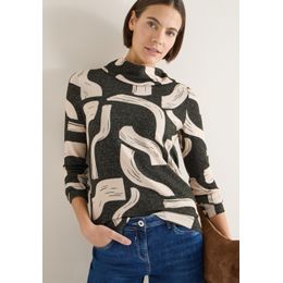 Sweater Cecil, Damen, Gr. XL (44), raw khaki melange, Sweatware, Obermaterial: 67% Viskose, 28% Polyester, 5% Elasthan, gemustert, normal h&uuml;ftbedeckend, B&uuml;ndchen, Sweatshirts Sweater, mit grafischem Muster