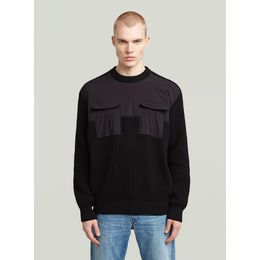 G-Star Raw Longpullover G-STAR "Woven Mix Knit Pullover", Herren, Gr. L, dk schwarz, Obermaterial: 100% Baumwolle, Pullover Longpullover