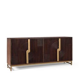 Pharao24.de Sideboard Massivholzkommode in Dunkelbraun und Goldfarben