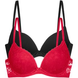 Push-up-BH Dorina "Sonia", Damen, Gr. 90, Cup B, rot, schwarz, Spitze, Obermaterial: 86% Polyamid, 14% Elasthan, unifarben, BHs Push-up-BH
