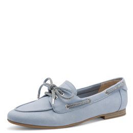 Slipper Marco Tozzi, Damen, Gr. 40, hellblau, Textil, Glitzer, Veloursleder, unifarben, Schuhe Slipper, Blockabsatz, Schupfschuh, Bootschuh in veganer Verarbeitung