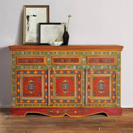 Pharao24.de Sideboard Wohnzimmerkommode in Bunt mit Blumen Motiven