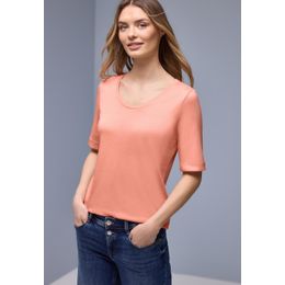 Rundhalsshirt Street One, Damen, Gr. 44, light apricot, Jersey, Obermaterial: 50% Baumwolle, 50% Modal, unifarben, tailliert h&uuml;ftbedeckend, V-Ausschnitt, Aufschlag, Shirts Rundhalsshirt, Halbarm mit Turn-up