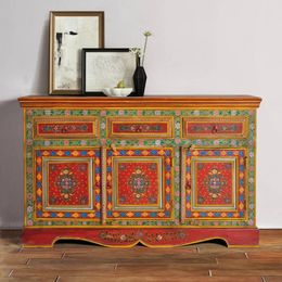 Pharao24.de Sideboard Wohnzimmerkommode in Bunt mit Blumen Motiven