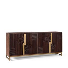 Pharao24.de Sideboard Massivholzkommode in Dunkelbraun und Goldfarben