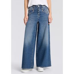 5-Pocket-Jeans Herrlicher "Shyra Palazzo Denim", Damen, Gr. 30, L&auml;nge 32, iconic, Denim/Jeans, Obermaterial: 99% Baumwolle, 1% Elasthan, weit lang, Jeans 5-Pocket-Jeans, mit besonders weitem Bein