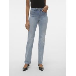 V&eacute;ro Moda Straight-Jeans VERO MODA "VMFLASH MR STRAIGHT JNS LI3102 GA NOOS", Damen, Gr. L (40), L&auml;nge 32, blau (light blau denim), Denim/Jeans, Obermaterial: 89% Baumwolle, 9% Elastomultiester, 2% Elasthan, unifarben, straight fit, Jeans Straight-Jeans
