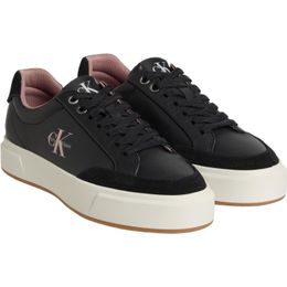 Sneaker Calvin Klein Jeans "BASKET CUPSOLE LACEUP LTH MIX", Damen, Gr. 41, schwarz, altrosa, Leder, Lederimitat, unifarben mit Farbeinsatz, Schuhe Sneaker, Basket-Sneaker, Halbschuh, Schn&uuml;rschuh mit Plateausohle