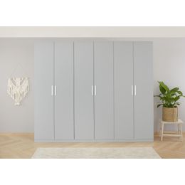 Dreht&uuml;renschrank Rauch "Kleiderschrank Schrank Garderobe KOLUNA mit Dekor-Front", grau (seidengrau), B:271cm H:210cm T:54cm, Holzwerkstoff, Schr&auml;nke, Dreht&uuml;renschrank, inkl. 2 Innenschubladen sowie extra Einlegeb&ouml;den MADE IN GERMANY
