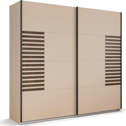 Schwebet&uuml;renschrank Rauch "Kleiderschrank Schrank Garderobe Schlafzimmerschrank BAREA", beige (champagner, atlantic oak dunkel), B:226cm H:210cm T:62cm, Holzwerkstoff, Schr&auml;nke, Schwebet&uuml;renschrank, Front mit Auflage in moderner Lamellen-Optik MADE IN GERMANY