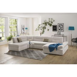 Wohnlandschaft Home Affaire "Avesa U-Form", beige (creme), B:355cm H:80cm T:216cm, 95% Polyester, 5% Polyacryl, Sofas, Wohnlandschaft, Wahlweise mit Armteilverstellung und Bettfunktion, B/T/H: 355/216/80cm