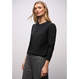 Langarmshirt Street One, Damen, Gr. 42, schwarz, Jersey, Obermaterial: 95% Baumwolle, 5% Elasthan, unifarben, normal h&uuml;ftbedeckend, Rundhals, B&uuml;ndchen, Shirts Langarmshirt, mit Raffung an der Schulter