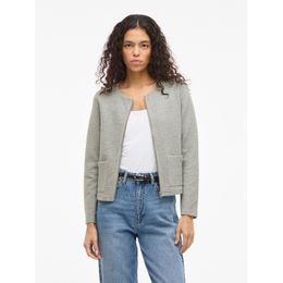 Kurzblazer Vila "VIGARDEN L/S SHORT CARDIGAN - NOOS", Damen, Gr. L, light grau melange, Web, Obermaterial: 70% Baumwolle, 25% Polyester, 5% Elasthan, unifarben, regular fit kurz, Rundhals, Blazer Kurzblazer