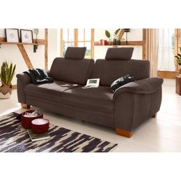 3,5-Sitzer Home Affaire "Husum", braun, B:225cm H:90cm T:106cm, Luxus-Microfaser mit Druck (100% Polyester);Luxus-Microfaser in Lederoptik (100% Polyester);Luxus-Microfaser ALTARA NUBUCK (100% Polyester), Sofas, 3 5-Sitzer, mit Sitztiefenverstellung, Kontrastnaht und Federkern