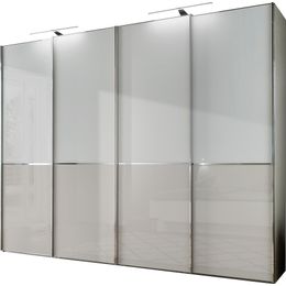 Schwebet&uuml;renschrank Wiemann "Shanghai, Made in Germany", wei&szlig; (wei&szlig;, kieselgrau), B:300cm H:217cm T:67cm, Schr&auml;nke, Schwebet&uuml;renschrank, mit praktischer Panorama-T&uuml;r und edler Glasfront, lautlos gleitend