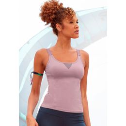 active by Lascana Funktionsshirt LASCANA ACTIVE, Damen, Gr. XL (48/50), rosa (altrosa), Jersey, Obermaterial: 95% Baumwolle, 5% Elasthan, Mesh, unifarben, Basic h&uuml;ftlang, Rundhals, Shirts Funktionsshirt, mit beschrifteten Tr&auml;gern und Mesh-Einsatz