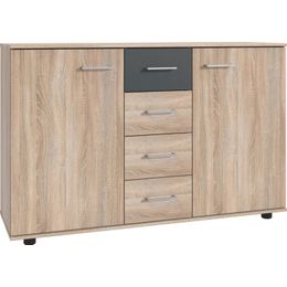 Kombikommode wimex "Taiga", grau (eiche s&auml;gerau nachbildung, graphit), B:130cm H:83cm T:41cm, Holzwerkstoff, Sideboards, Kombikommode, obere Schublade in Absatzfarbe oder uni wei&szlig;