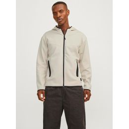 Jack & Jones Sweatjacke JACK & JONES "JCOFUSION SWEAT ZIP HOOD NOOS", Herren, Gr. XS, grau (moonbeam detail:melang&eacute;), angeraute Sweatware, Obermaterial: 58% Polyester, 42% Baumwolle, meliert, regular fit h&uuml;ftlang, Rundhals, Rippb&uuml;ndchen, Sweatjacken Sweatjacke