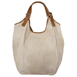 Shopper Samantha Look, Damen, Gr. B/H/T: 45cm x 45cm x 13cm onesize, beige, Leder, gl&auml;nzend, Taschen Shopper, echt Leder, Made in Italy, Topseller