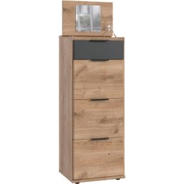 Hochkommode wimex "Texel in der Breite 46cm, bestehend aus 4 Schubladen", plankeneiche nachbildung, grafit, B:46cm H:121cm T:40cm, Holzwerkstoff, Sideboards, Hochkommode, Schubkastenschienen aus Metall