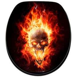 WC-Sitz Sanilo "Totenkopf in Flammen", schwarz, orange, gelb, B:37,7cm L:47cm, MDF - Mitteldichte Holzfaserplatte, WC-Sitze, WC-Sitz