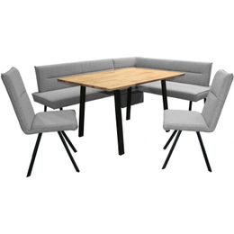 Eckbankgruppe OTTO HOME "Sava", grau (hellgrau, hellgrau neve 85, schwarz), B:211cm H:84cm T:170cm, 100% PES, Sitzm&ouml;bel-Sets, Eckbankgruppe, Eckbank mit Wellenfederung im Sitz, Tisch Massiv Eiche