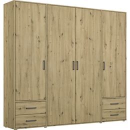 Dreht&uuml;renschrank Rauch "Kleiderschrank Schrank Garderobe W&auml;scheschrank VOYAGER", braun (eiche artisan, griffe graumetallic), B:187cm H:194cm T:53cm, Holzwerkstoff, Schr&auml;nke, Dreht&uuml;renschrank, mit 2 modernen Griffvarianten, mit Au&szlig;enschubladen MADE IN GERMANY