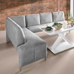Eckbank exxpo - SOFA FASHION "Intenso, modern, wahlweise in Leder oder Textil, 264/197 cm (B/T)", grau (hellgrau), B:264cm H:91cm T:197cm, NaturLeder;Strukturstoff (Zusammensetzung: Polyester 100%);Luxus-Microfaser (Zusammensetzung: Aufgeflockte 100% Polyester Schicht mit Pr&auml;gung);Cord (Zusammensetzung: Polyester 100%), Sitzb&auml;nke, Eckbank, hohe Bodenfreiheit, frei im Raum stellbar, hoher Sitzkomfo