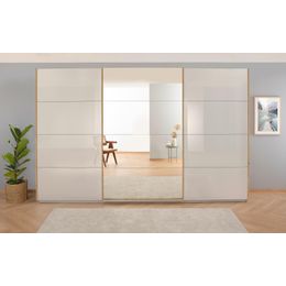 Schwebet&uuml;renschrank Rauch "Kleiderschrank Schrank Garderobe KOLUNA mit Glast&uuml;ren und Spiegel", beige (eiche artisan, glas champagner), B:360cm H:210cm T:62cm, Holzwerkstoff, Schr&auml;nke, Schwebet&uuml;renschrank, inkl. 2 Innenschubladen sowie extra Einlegeb&ouml;den MADE IN GERMANY