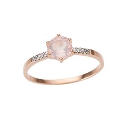Goldring Firetti "Schmuck Geschenk Gold 333 Damenring Goldring Edelstein Farbstein Quarz" Gr. 19, rosa (ros&eacute;goldfarben, wei&szlig;goldfarben, rosa), Fingerringe, Damen, 19, 0,02 P2 = erkennbare Einschl&uuml;sse, Diamanten Ros&eacute;gold 333, 1,5mm, Diamanten, Ros&eacute;gold 333, Goldring, Made in Germany - mit Rosenquarz - mit Brillanten