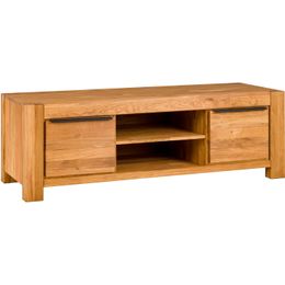 Lowboard Home Affaire, braun, B:155cm H:51cm T:50cm, Holz teilmassiv, Sideboards, Lowboard, Eiche teilmassiv, B: 155 cm, schwarze Elemente, 2 offene F&auml;cher.