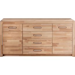 Sideboard MCA LIVING "Fenja", kernbuchefarben, B:163cm H:78cm T:40cm, Massivholz, Sideboards, Sideboard, Massivholz, 4 Schubk&auml;sten, 2 T&uuml;ren