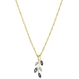 Kette mit Anh&auml;nger Amor "Bl&uuml;tenranke", blau (gelbgoldfarben, kristallwei&szlig;goldfarben, kristallwei&szlig;, blau), Halsketten, Damen, Gelbgold 375 Wei&szlig;gold 375, L: 45, Gelbgold 375, Wei&szlig;gold 375, Kette mit Anh&auml;nger, mit Zirkonia (synth.)