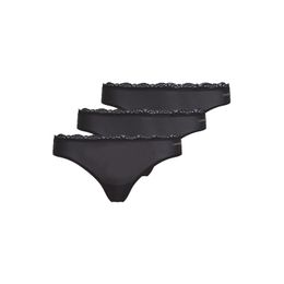 String "THONG 3PK", Damen, Gr. XL (42), 3 Stk., schwarz (schwarz, schwarz, schwarz), Obermaterial: 85% Polyamid, 15% Elasthan, Calvin Klein Underwear, unifarben, k&ouml;rpernah, Unterhosen String, mit Spitze am Bund, Topseller