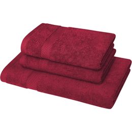 Handtuch Set Dyckhoff "Planet", rot, 3 Stk., Walkfrottier, Walkfrottier, Obermaterial: 100% Baumwolle, Handtuch-Sets, Handtuch Set, 2 Handt&uuml;cher (50x100cm), 1 Duschtuch (70x140cm)