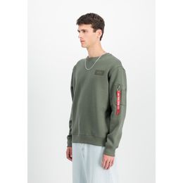 Sweatshirt Alpha Industries "Back Print Crewneck", Herren, Gr. L, gr&uuml;n (schwarz olive), Sweatware, Obermaterial: 80% Baumwolle, 20% Polyester, bedruckt, regular fit normal, Rundhals, Rippb&uuml;ndchen, Sweatshirts Sweatshirt