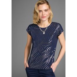 Rundhalsshirt Laura Scott, Damen, Gr. 38, blau (marine), Single Jersey, Obermaterial: 95% Viskose, 5% Elasthan, bedruckt, figurumspielend h&uuml;ftbedeckend, Rundhals, angeschnitten, Shirts Rundhalsshirt, Kurzarm, figurumspielend, aus elastischem Single Jersey, Topseller