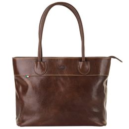 Pike Shopper PIK&Eacute;, Damen, Gr. B/H/T: 39cm x 26cm x 15cm onesize, braun, Leder, beschichtet, gl&auml;nzend, Taschen Shopper, echt Leder, Made in Italy