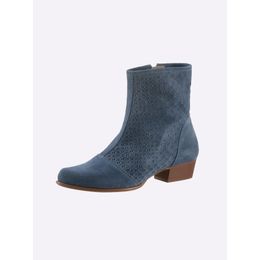Stiefelette Heine, Damen, Gr. 37, blau (jeansblau), Glattleder, Leder, Rindsleder, Veloursleder, Schuhe Stiefelette