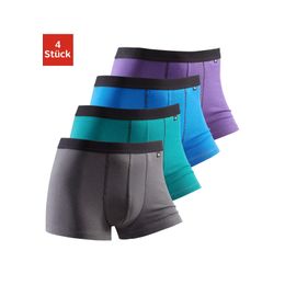 Boxer Buffalo "Boxershorts f&uuml;r Herren", Herren, Gr. S, 4 Stk., bunt (gr&uuml;n, blau, lila, dunkelgrau), Jersey, Obermaterial: 95% Baumwolle, 5% Elasthan, unifarben, Unterhosen Boxer, mit schwarzem Webbund